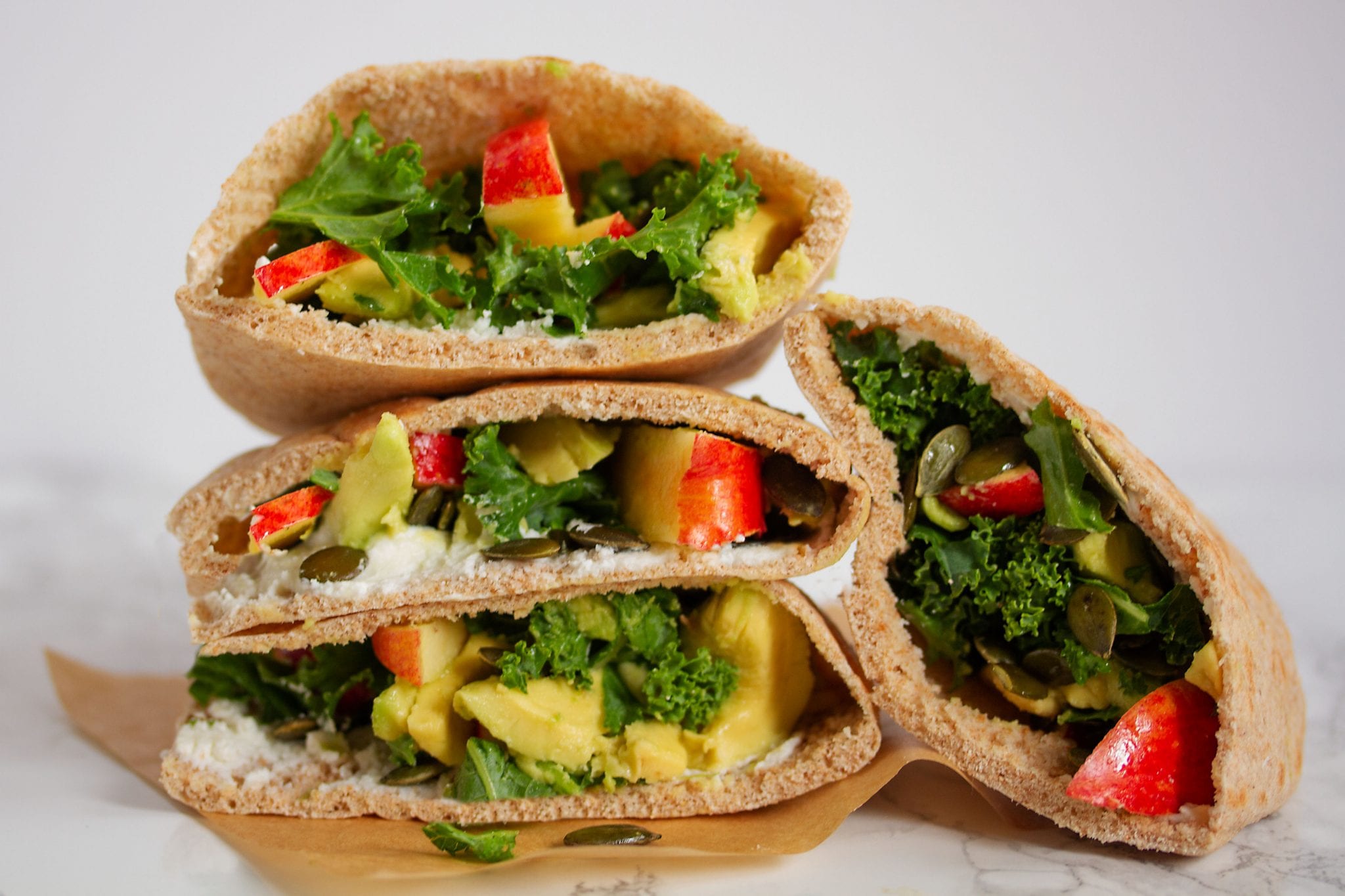 Kale, avocado and apple pitta - easy lunch box ideas