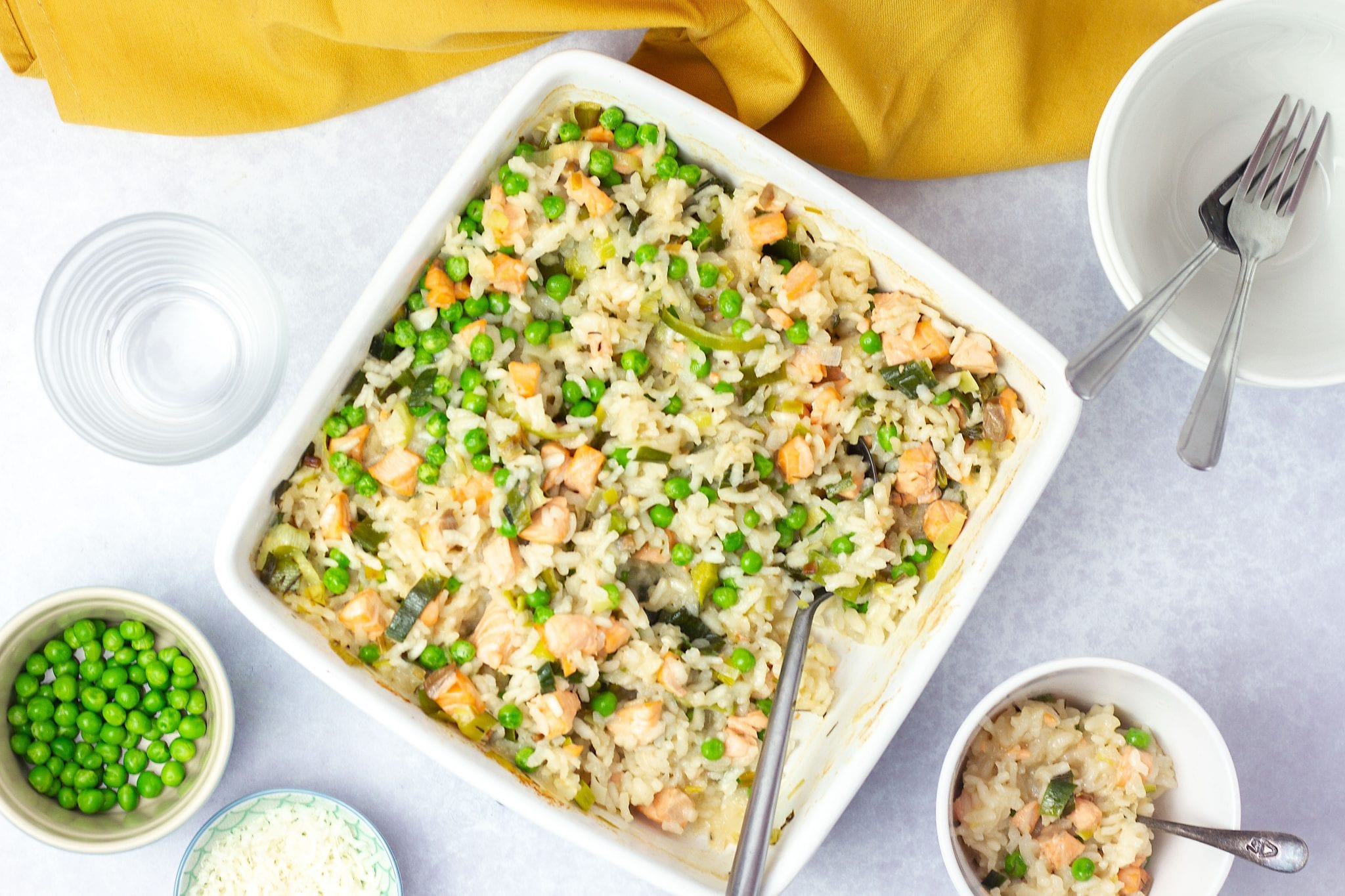 No-stir risotto with salmon, leek and peas - MyKitchen - Mas & Pas