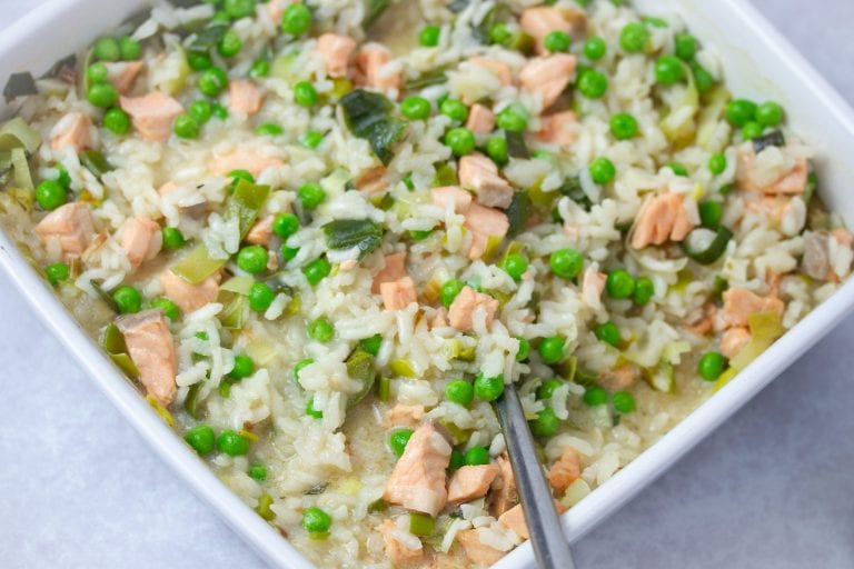 No-stir risotto with salmon, leek and peas - MyKitchen - Mas & Pas