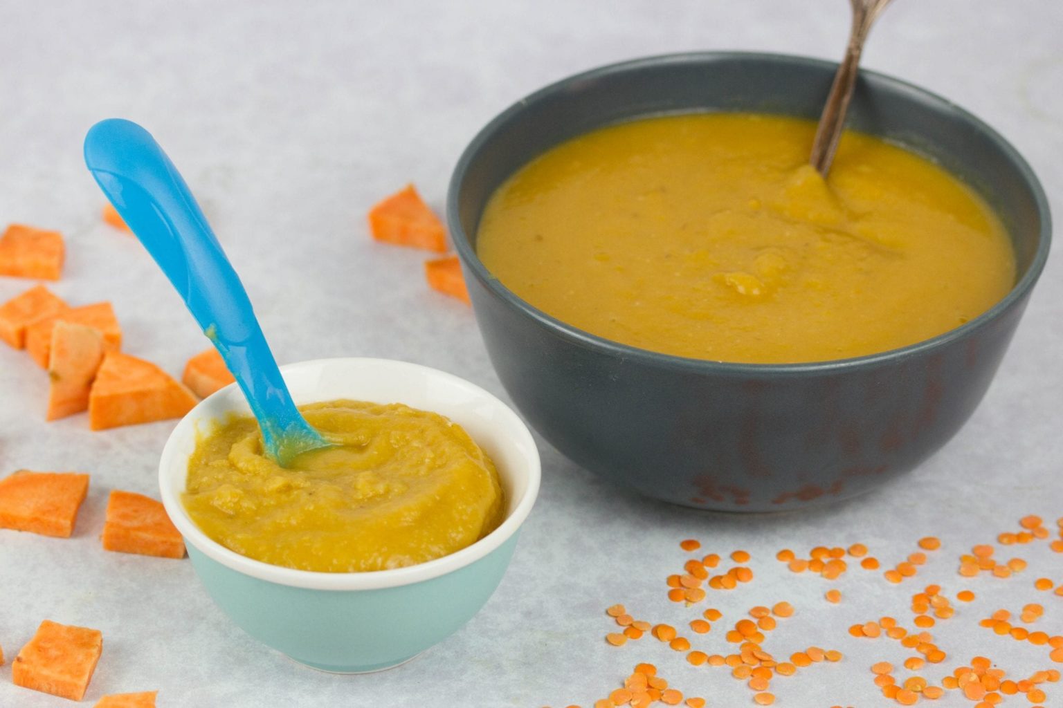 Sweet potato and lentil puree or hearty family soup | Weaning | Mas & Pas